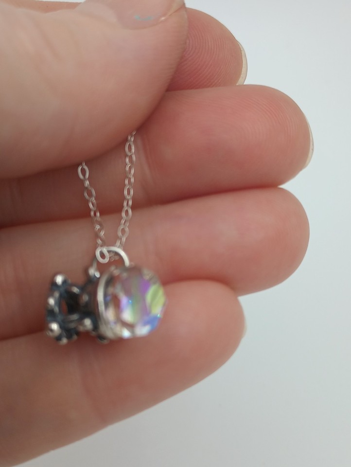 crystal ball sterling silver Necklace 925 crystal ball charm pendant 18 ...