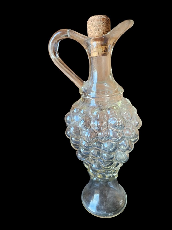 Vintage Glass Wine Decanter with Cork Stopper Grape Cluster Design | eBay