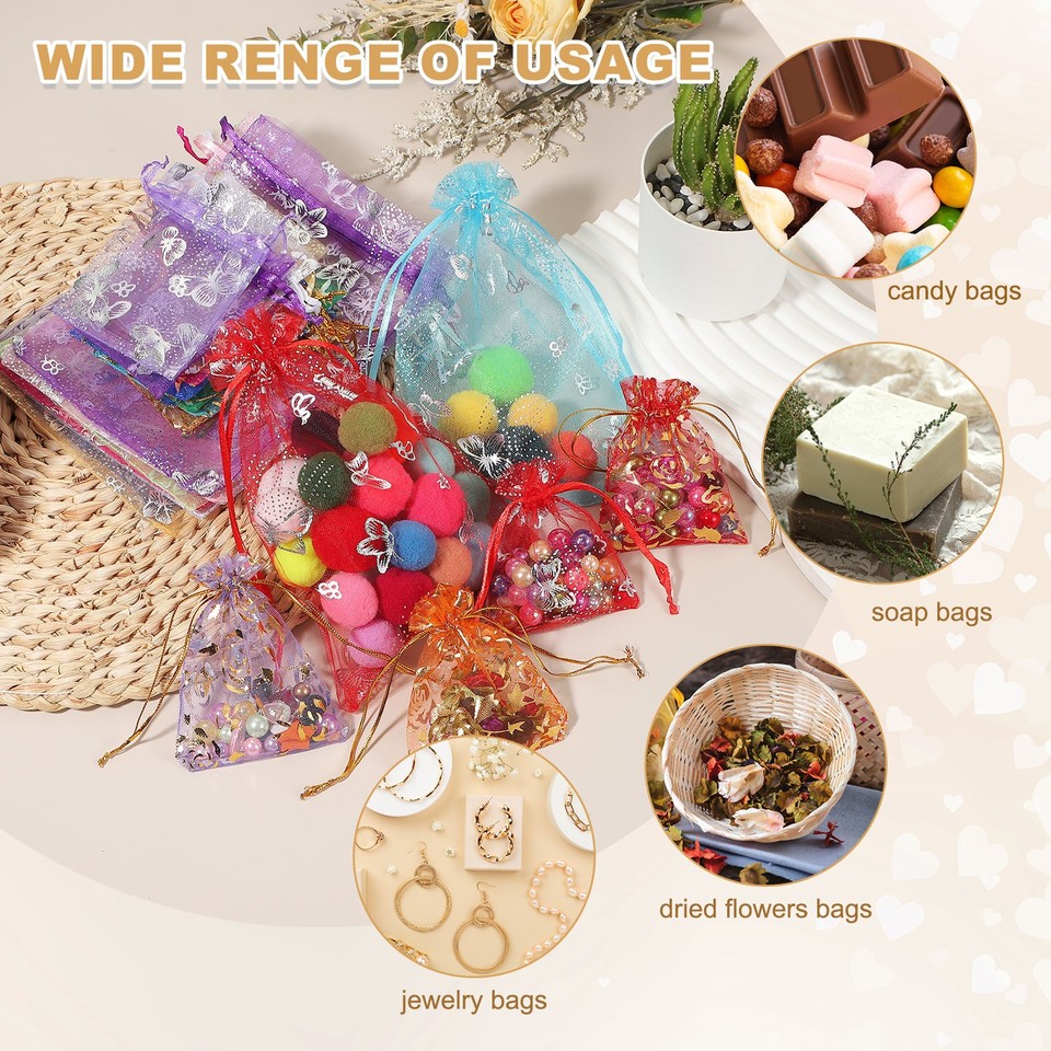 Organza Bags, 100 Pcs 2.8 x 3.5 Inch Gold Rose Flower Mesh Candy Pouch ...