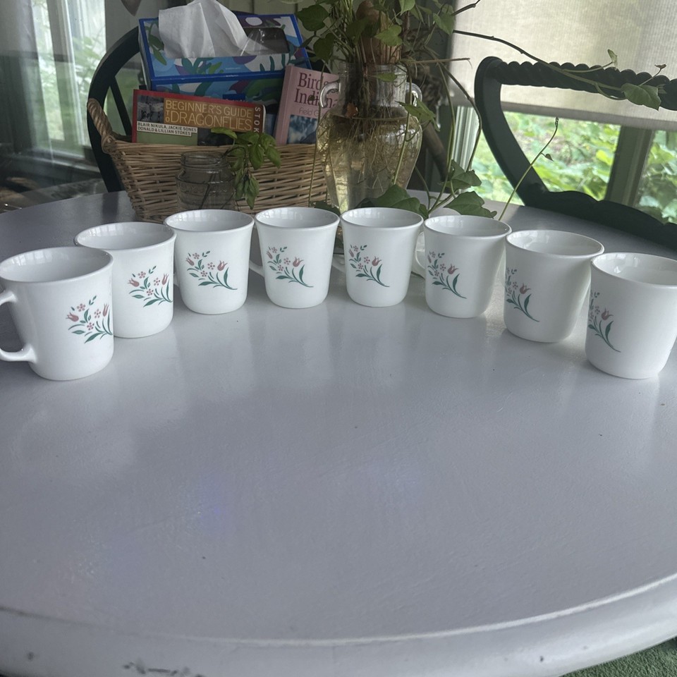 Set of 8 Corelle Corning-ware Rosemarie Coffee Tea Mugs cups Vtg M Wave ...