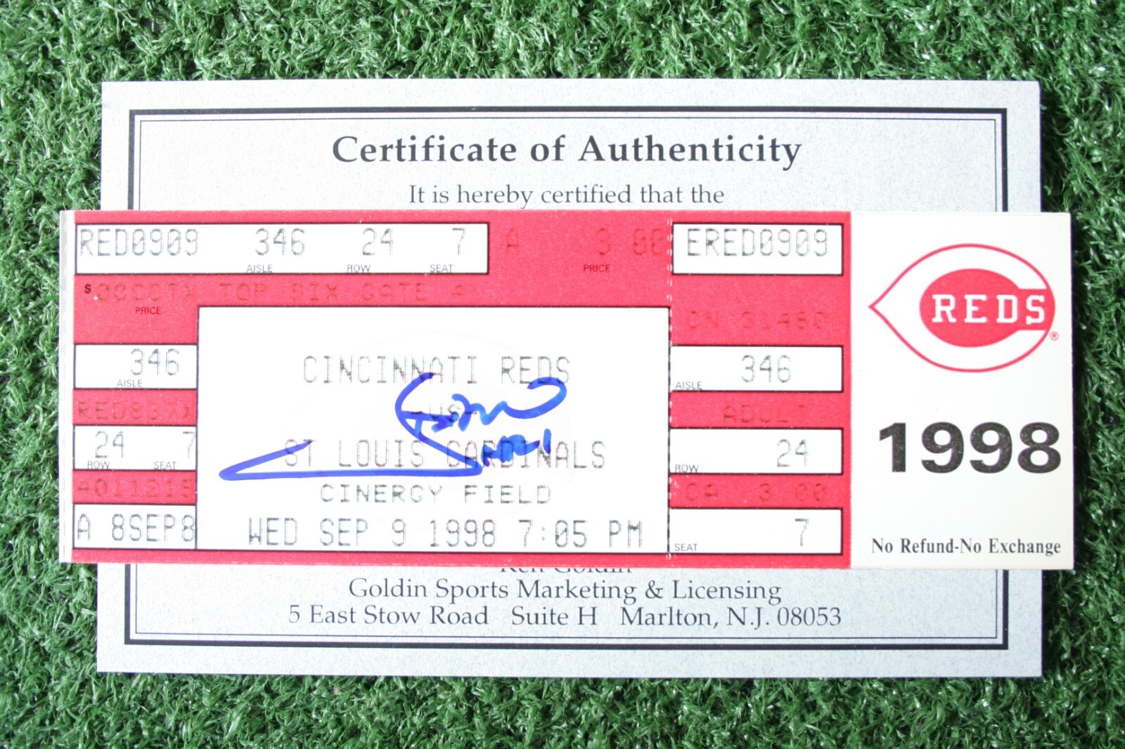JD Drew Autographed 1st Home Run Sept. 9, 1998 Cincinnati Reds Ticket ...