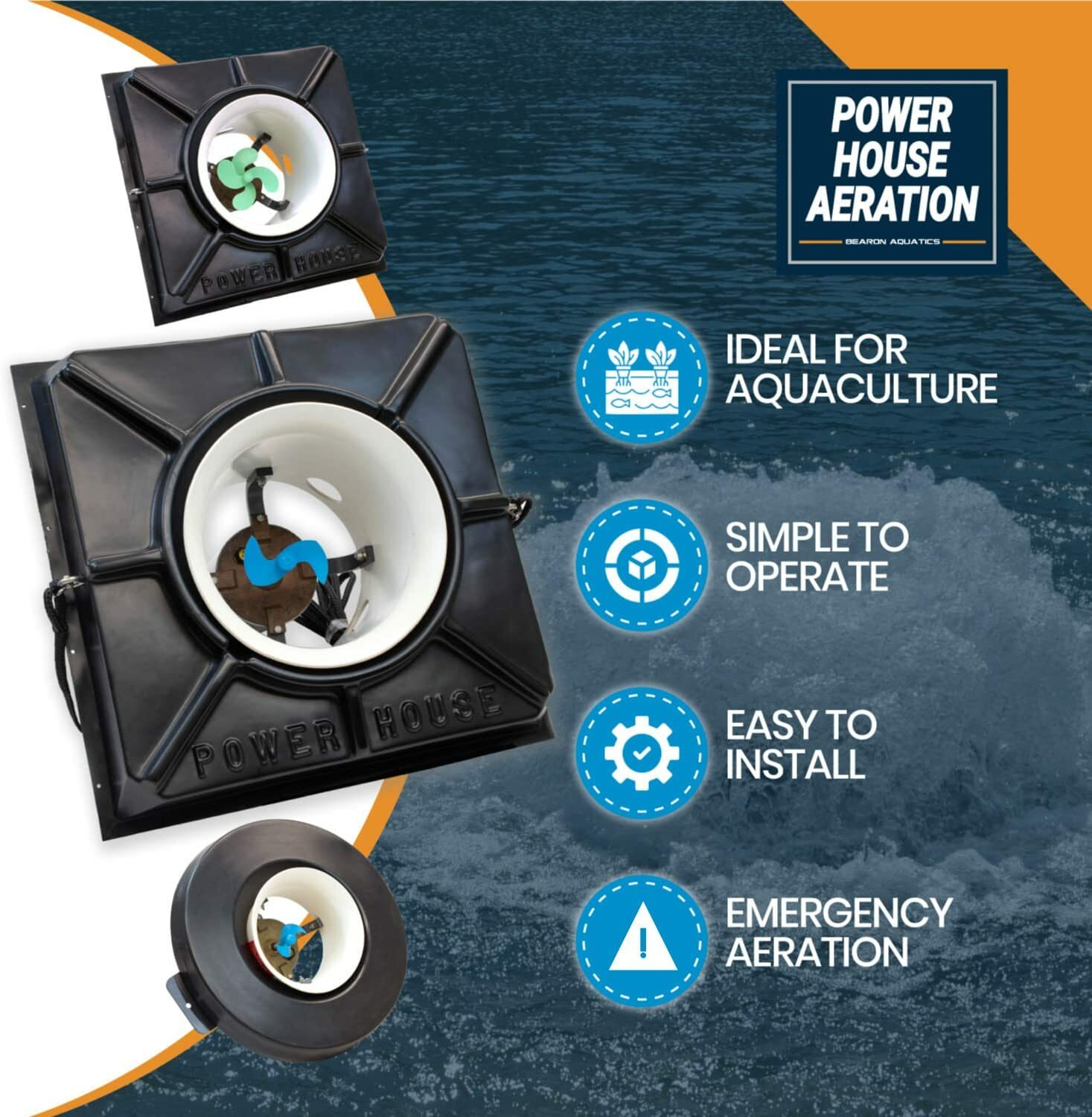 F500 Surface Aerator: .5HP, 115V, 100' cord; complete unit with black ...