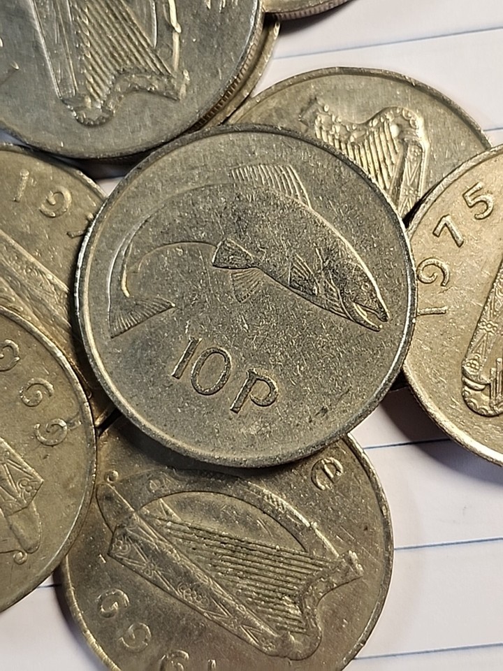 IRISH LARGE 10p coin ten pence HARP and SALMON Eire Ireland Mixed Dates ...