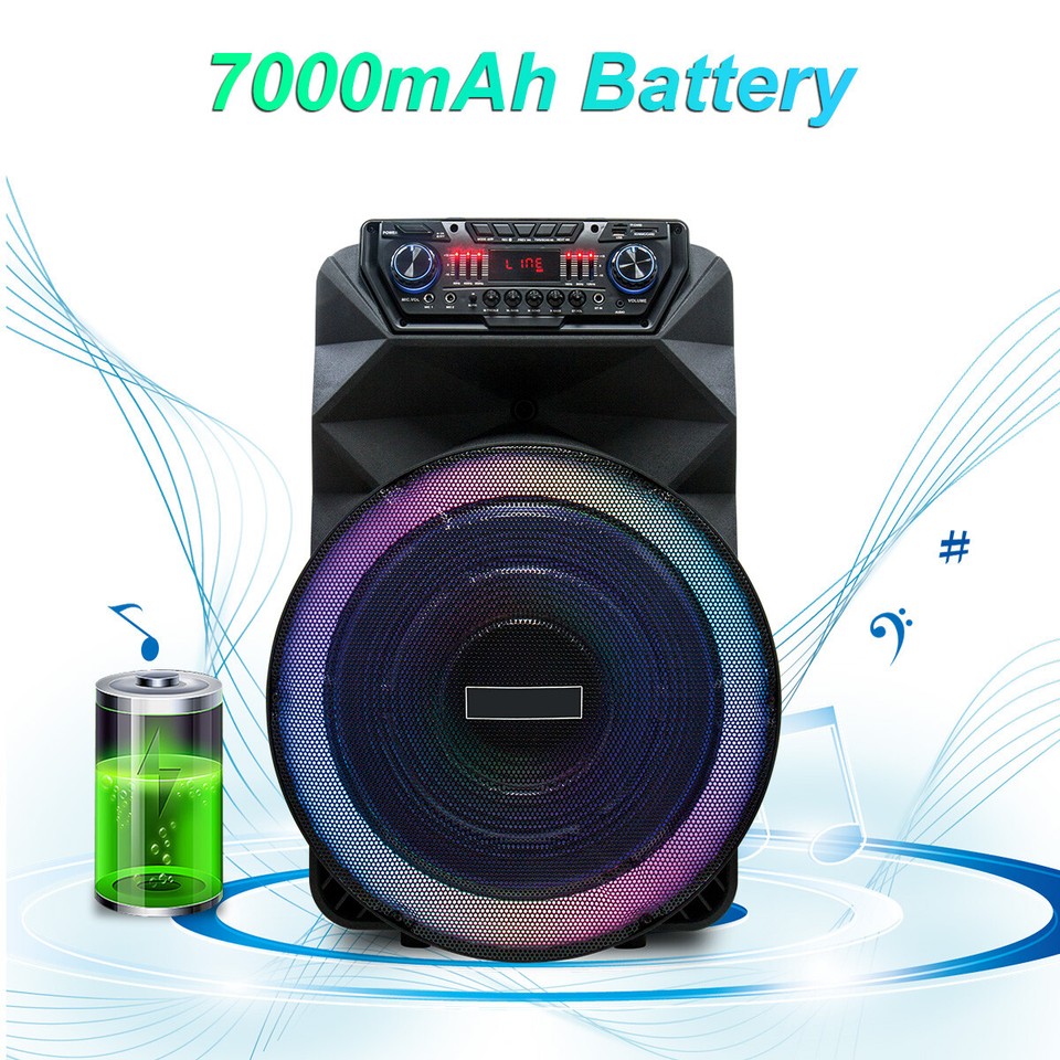 18" Portable Bluetooth Party Speaker DJ PA Loud Karaoke Systems W/ Mic ...