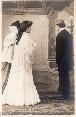 BK540 Carte Photo vintage card RPPC couple fantaisie miroir robe reflet ...