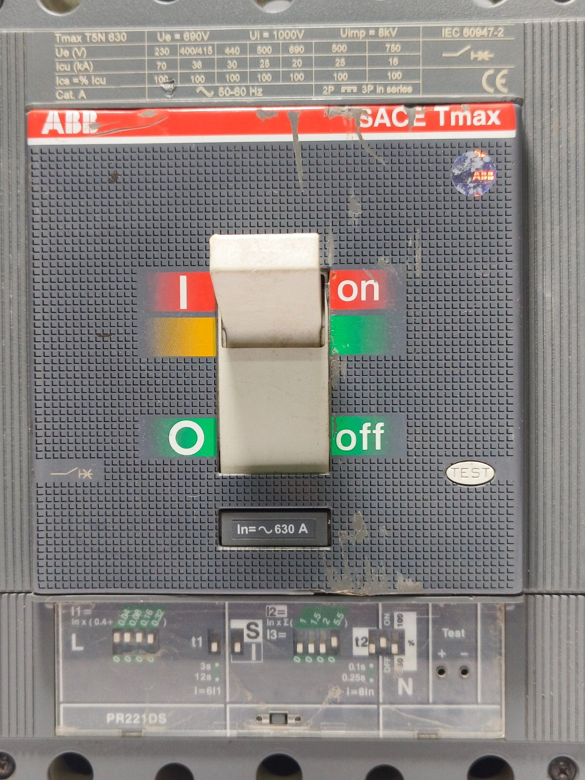 ABB Tmax T5N 630 MCCB (circuit breaker) 630A, 36kA at 400/415V, PR221DS ...