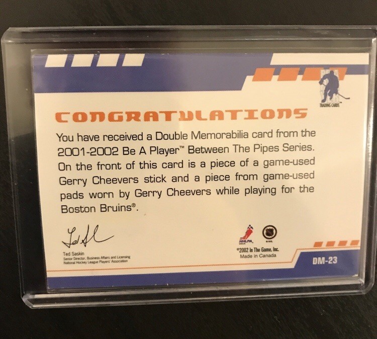 ITG Final Vault 1/1 Gerry Cheevers game used goalie pad and goalie ...