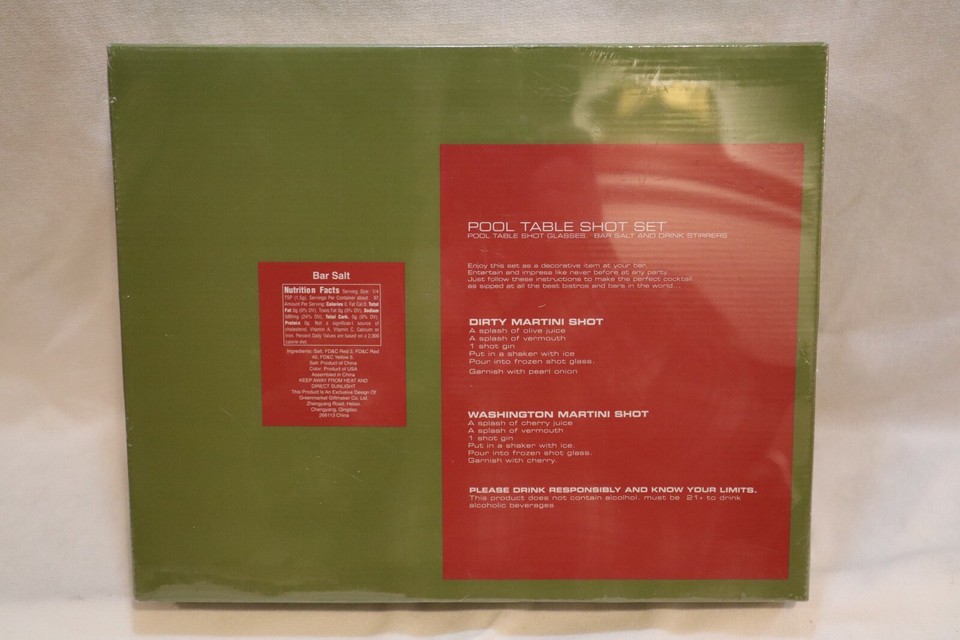 POOL TABLE SHOT GLASS PARTY SET w/ 8 BALL STIRRERS & BAR SALT | eBay