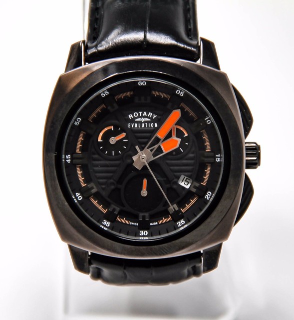 Rotary Evolution Tz1 Men's Chronograph Black Dial Orange Hands Leather ...
