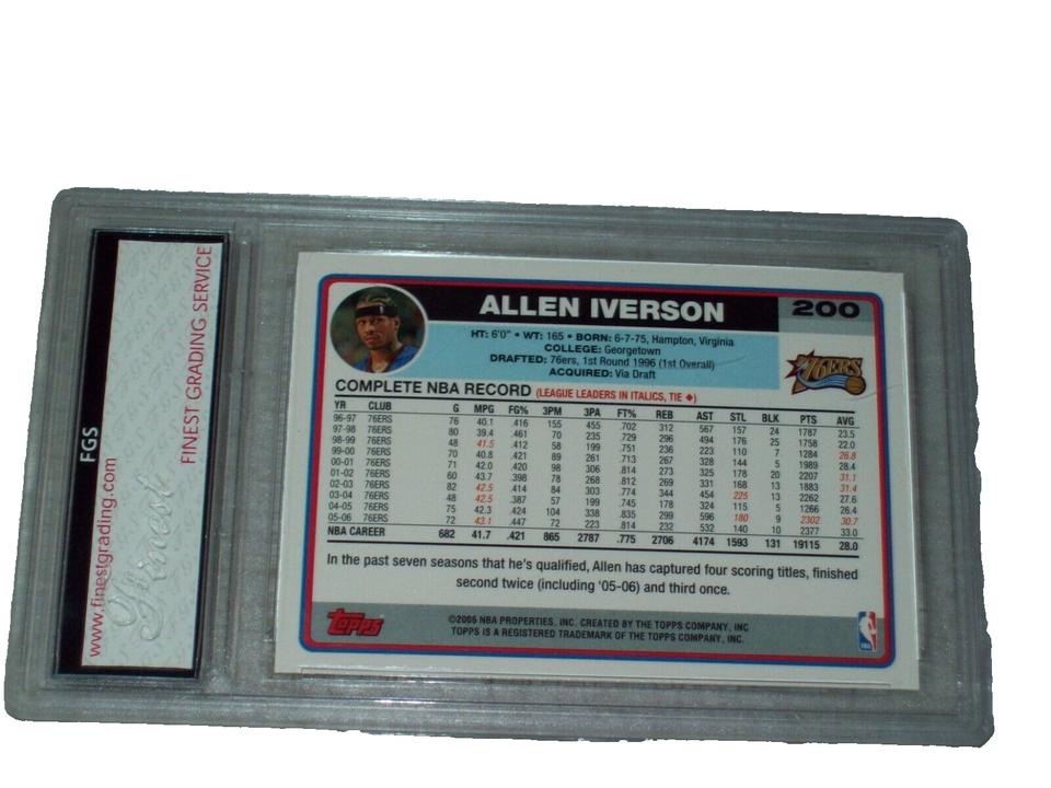 2006 Topps basketball Allen Iverson #200 FGS 10 GEM MINT | eBay