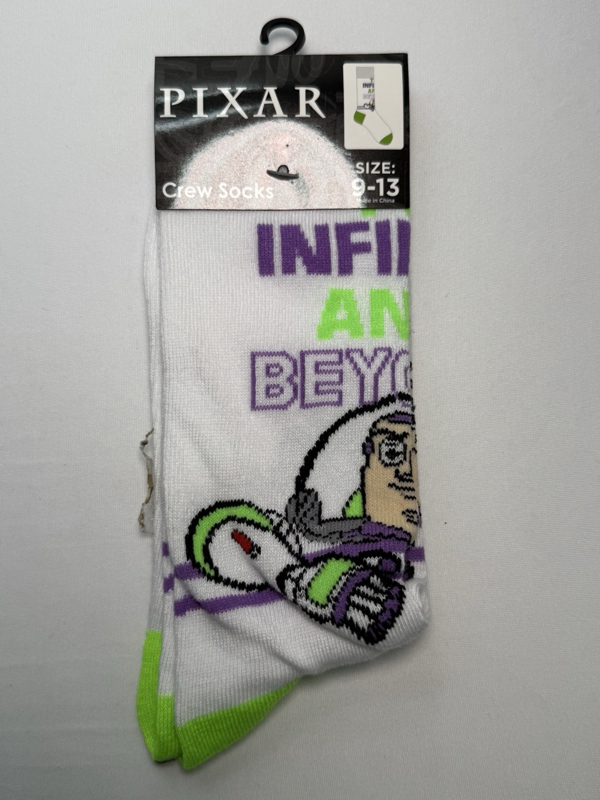 NWT-Disney x Pixar Toy Story Buzz Lightyear 1-Pair Size 9-13 Crew Socks ...