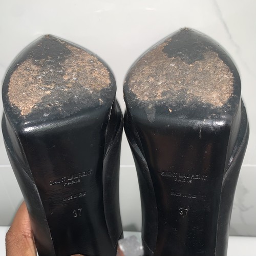 YSL Yves Saint Laurent Janis Chains Black Leather Heels Platform Pump ...