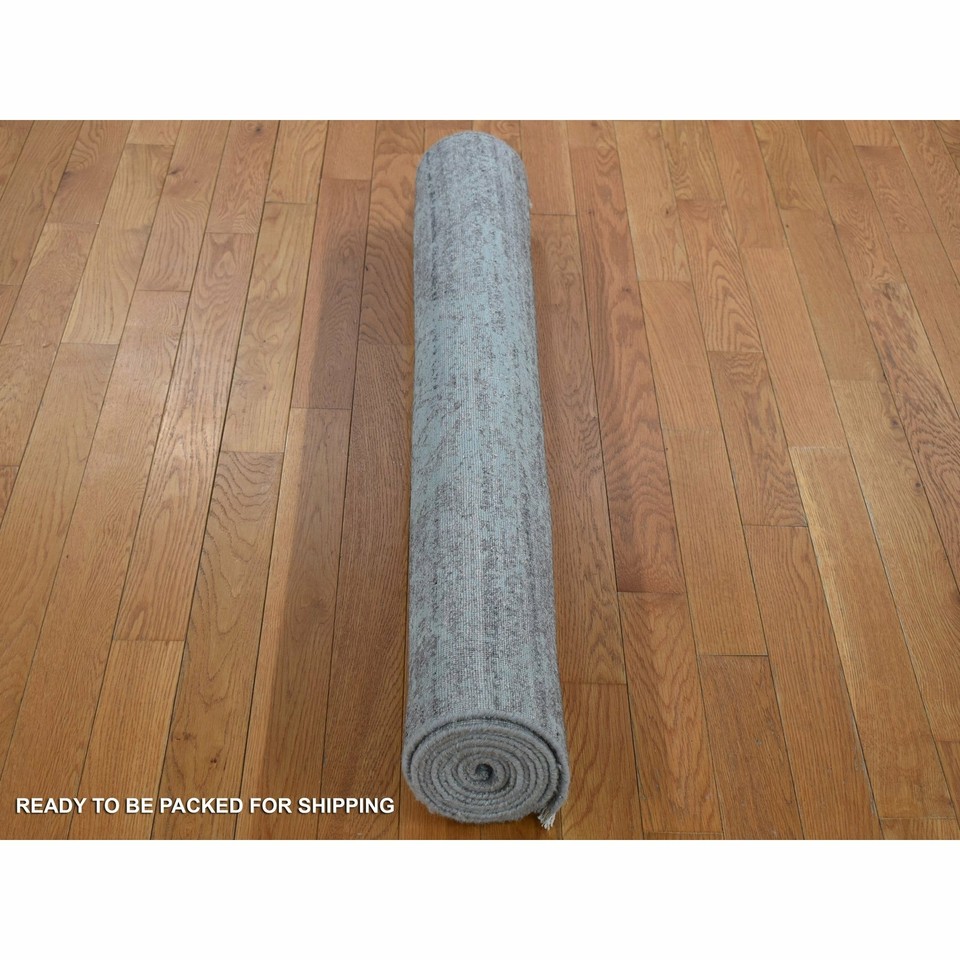 4'x9'9" Green Broken Farsian Design Wool/Silk Hand Knotted Runner Rug ...