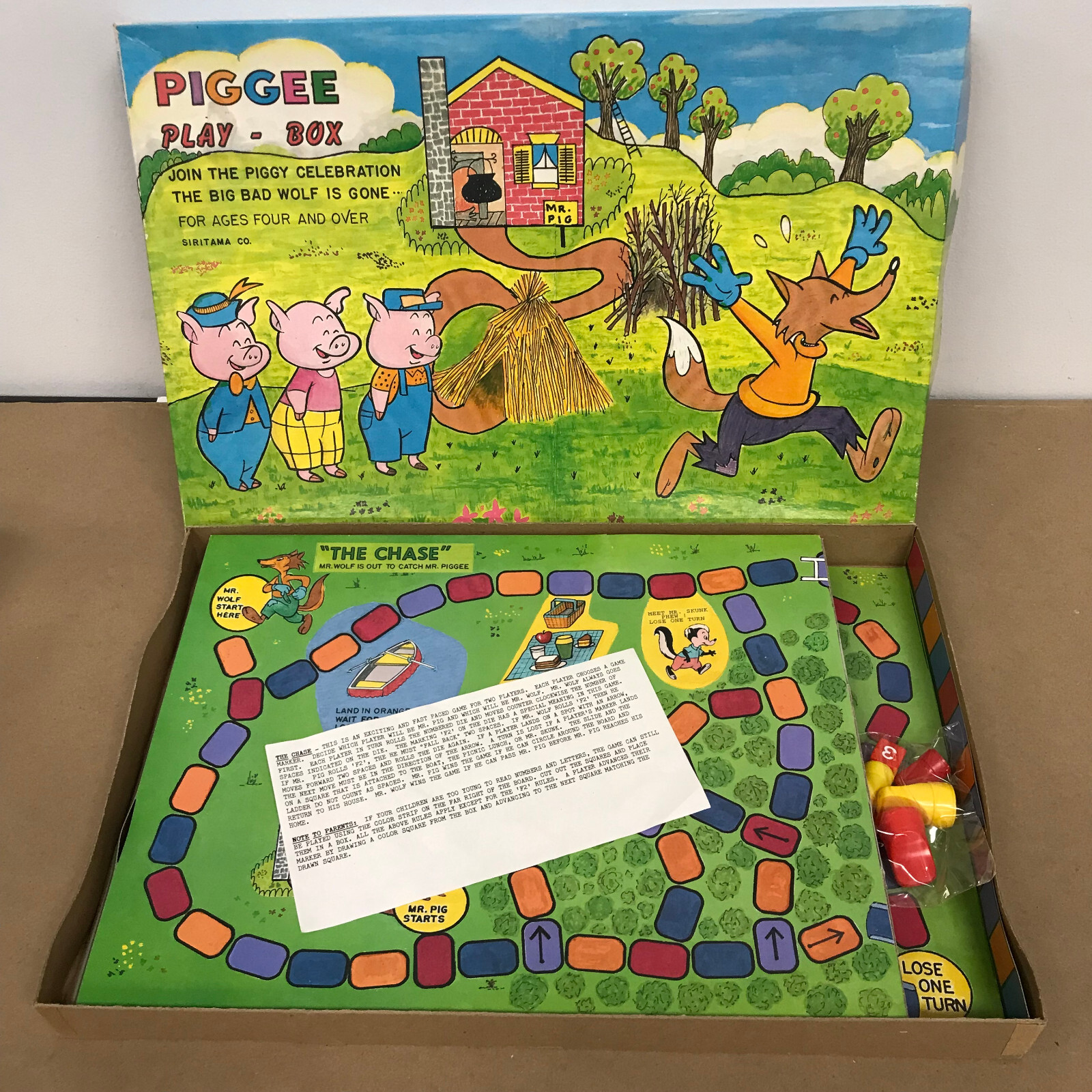Rare Vintage Piggee Play Box Piggy Game Three Little Pigs Big Bad Wolf ...