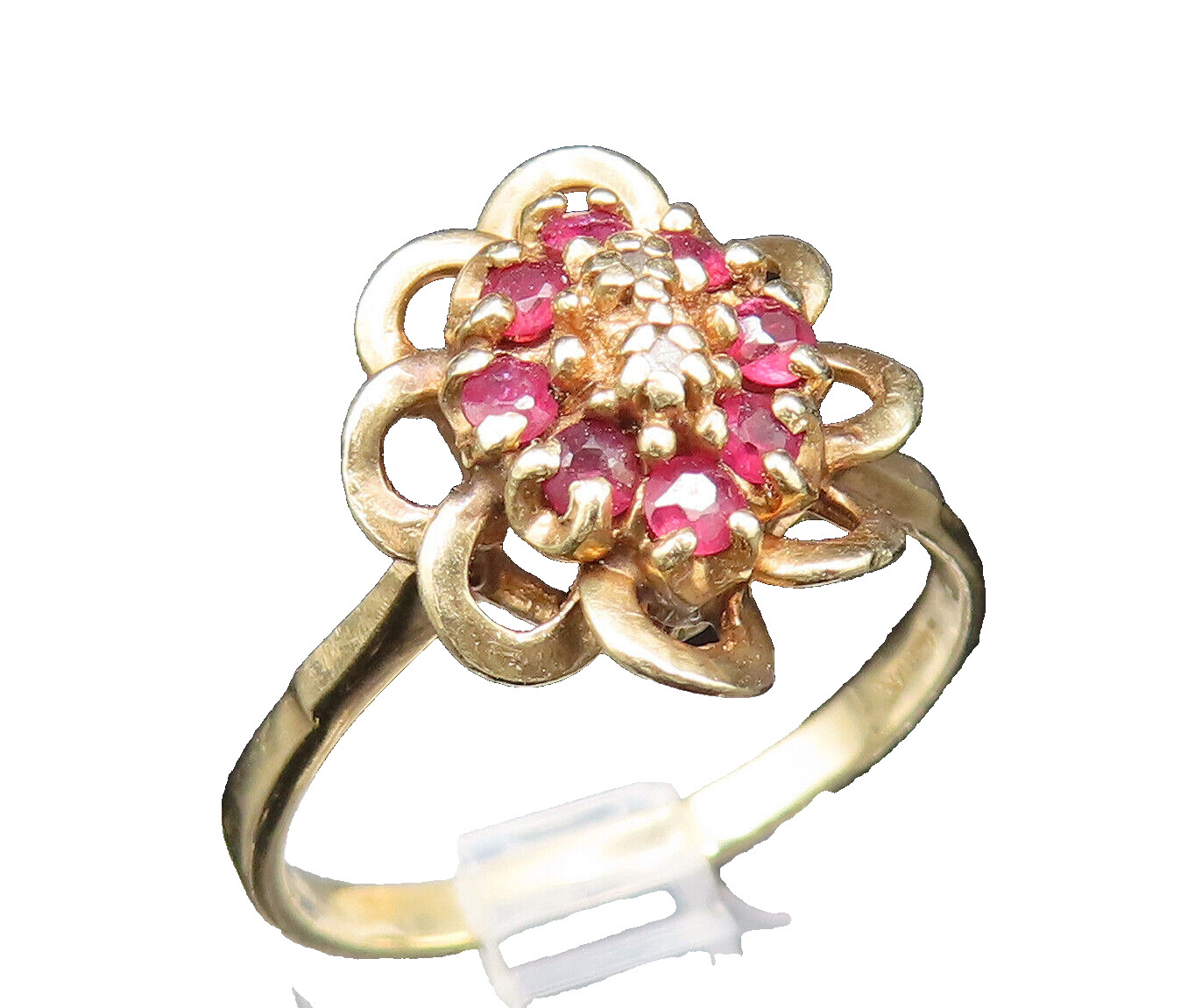 10K GOLD Vintage Dainty Open Ruby Flower Ring Sz 7.5… - Gem