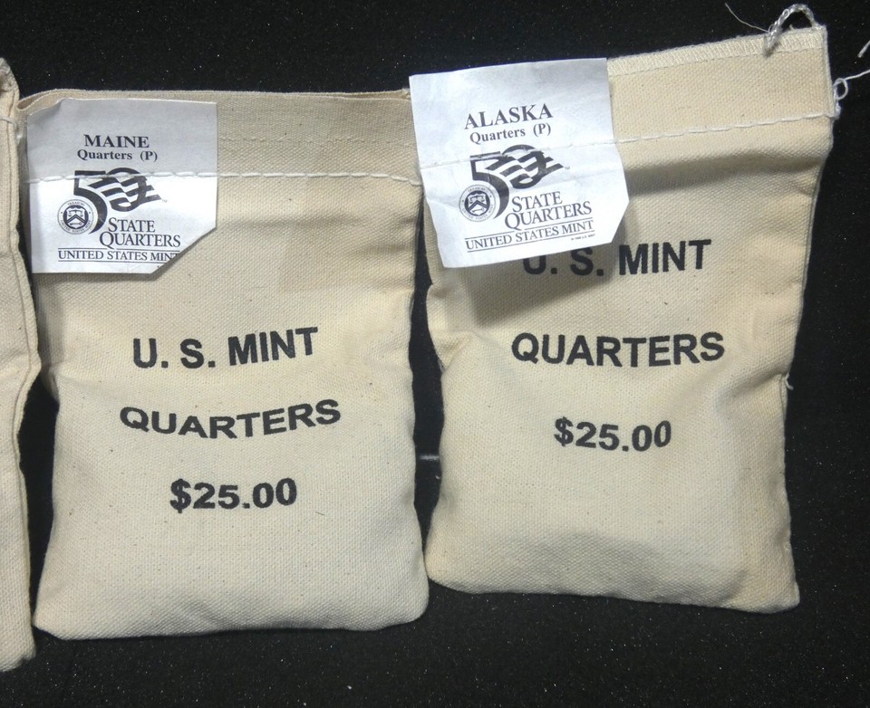 3 LOWEST MINTAGE STATE QUARTER MINT SEWN BAGS MAINE P OHIO P IOWA P ...