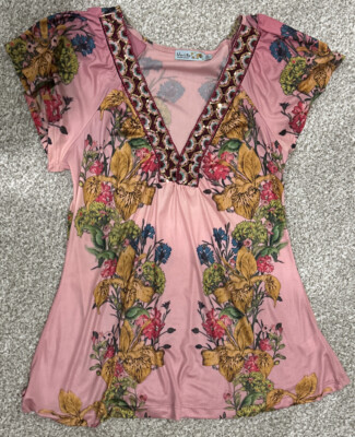 petite large top polyester print V neck | eBay