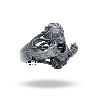 Scream Mask Transformation 925 Oxidized Sterling Silver Men's Biker ...