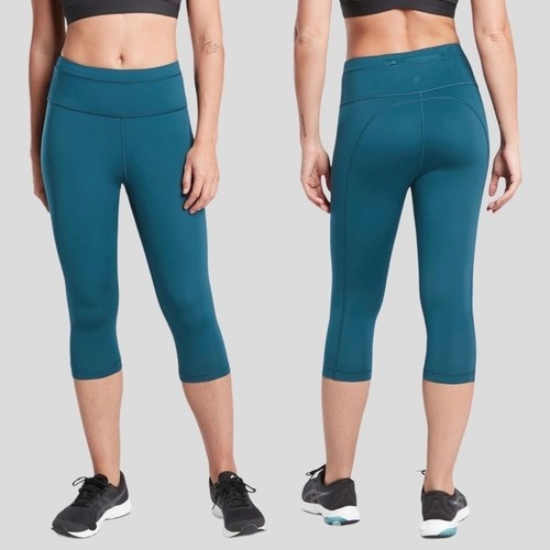 Athleta Teal Accelerate Lightweight Running Workout Crop Leggings Size ...