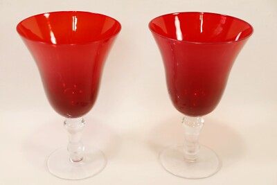 2 Candlewick Vtg Red 4-1/2" across 7.25 from base 4"H cup Stem Wine ...