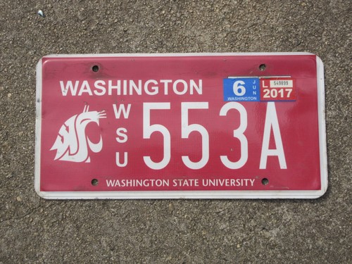 2017 Washington State University License Plate WSU 553A Cougars College ...