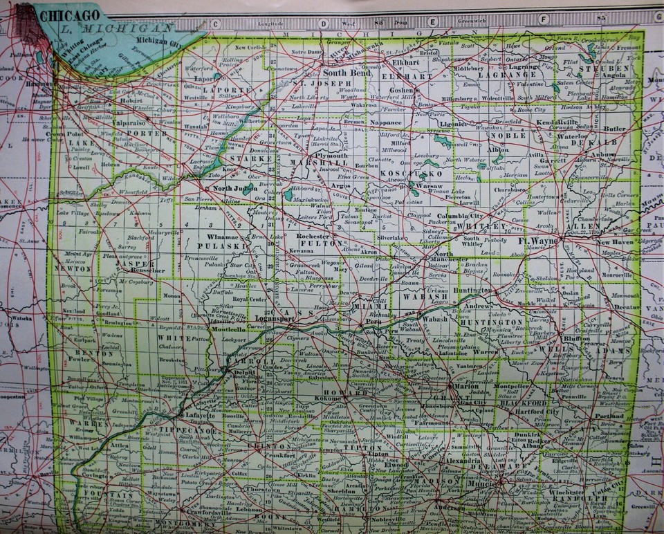 CENTURY ATLAS MAP PAGE PLATE NO. 19 INDIANA 1911 VINTAGE | eBay