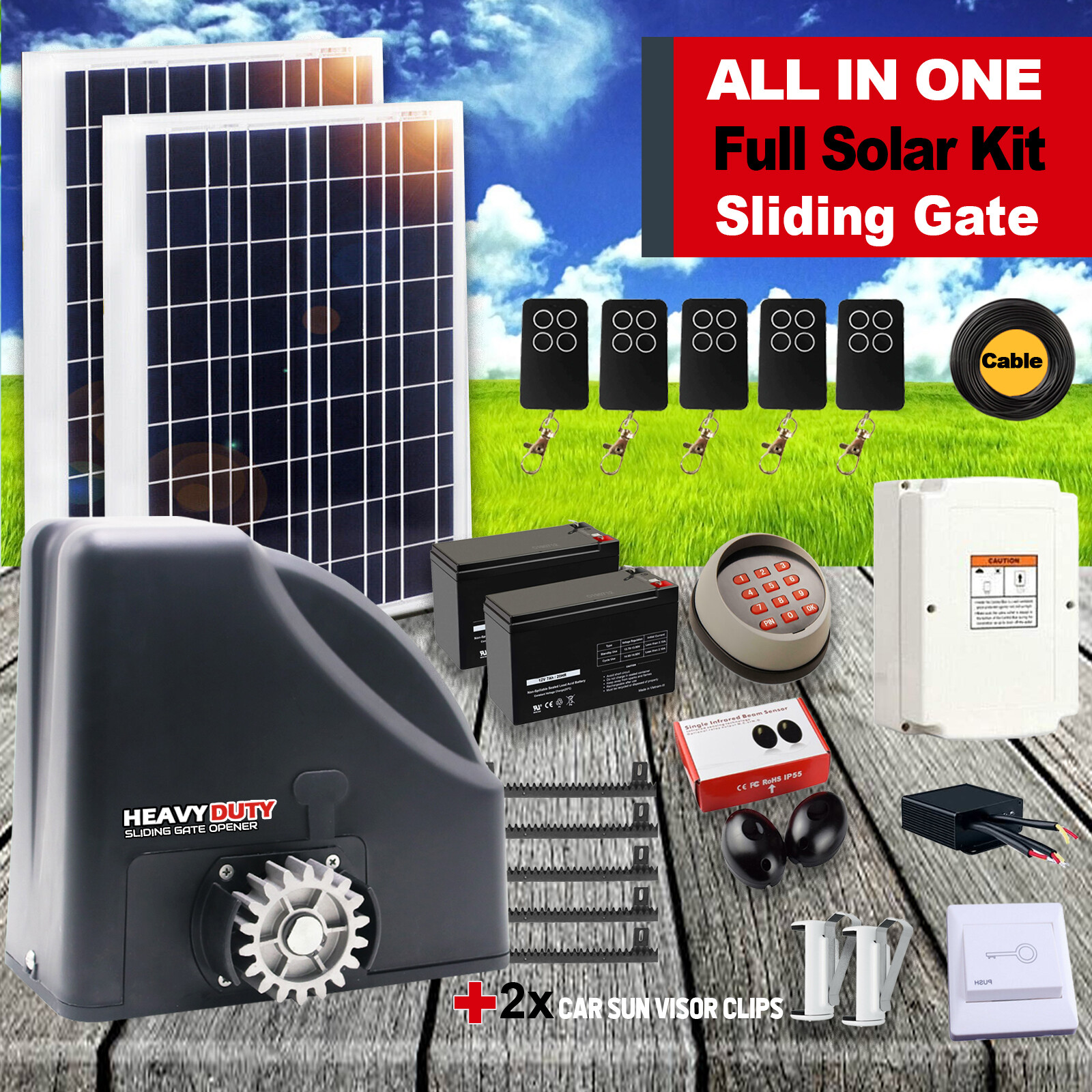 RITROX Full Solar Powered Sliding Gate Motor/Opener 4/5/6/7/8m Keypad ...