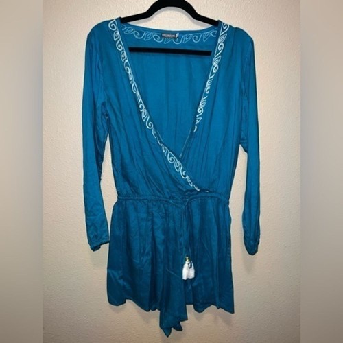 Earthbound trading Co long sleeve blue romper embroidered size small ...