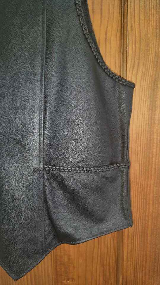 HEAVY DUTY BLACK ALL LEATHER LINED WAISTCOAT BIKER RALLY GOTH 4XL 50 ...