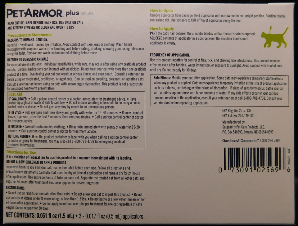 PetArmor Plus For Cats Over 1.5lbs 3 Doses Exp: 7/26/27 New & Sealed | eBay