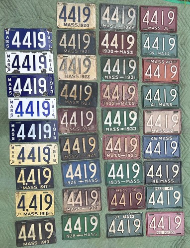 1911 thru 1948 Massachusetts License Plate Porcelain Tin 4 Digit Run ...