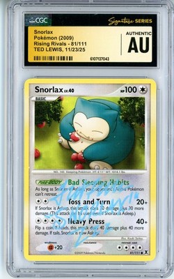 CGC Authentic Signed Ted Lewis Pokemon TCG Snorlax 81/111 Rising Rivals ...