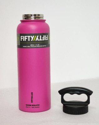 Pink 3 Finger Handle Fifty/Fifty 40oz Double Wall Insulated Steel Water ...
