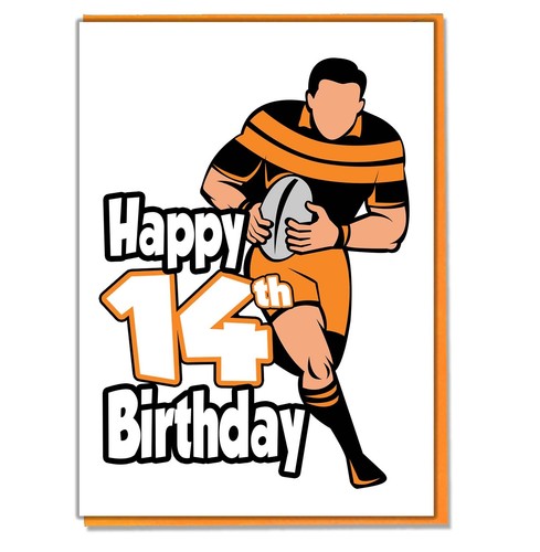 Rugby Silhouette 14th Birthday Card - Teenager Boys Son Grandson Friend ...