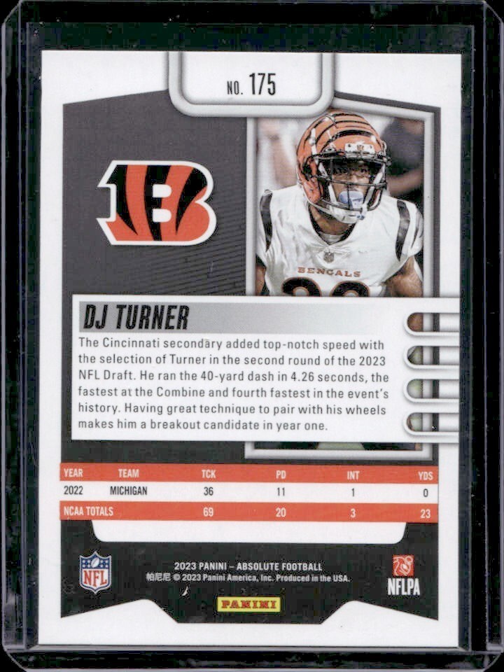 DJ Turner 2023 Panini Absolute Football Rookie RC #175 Cincinnati ...