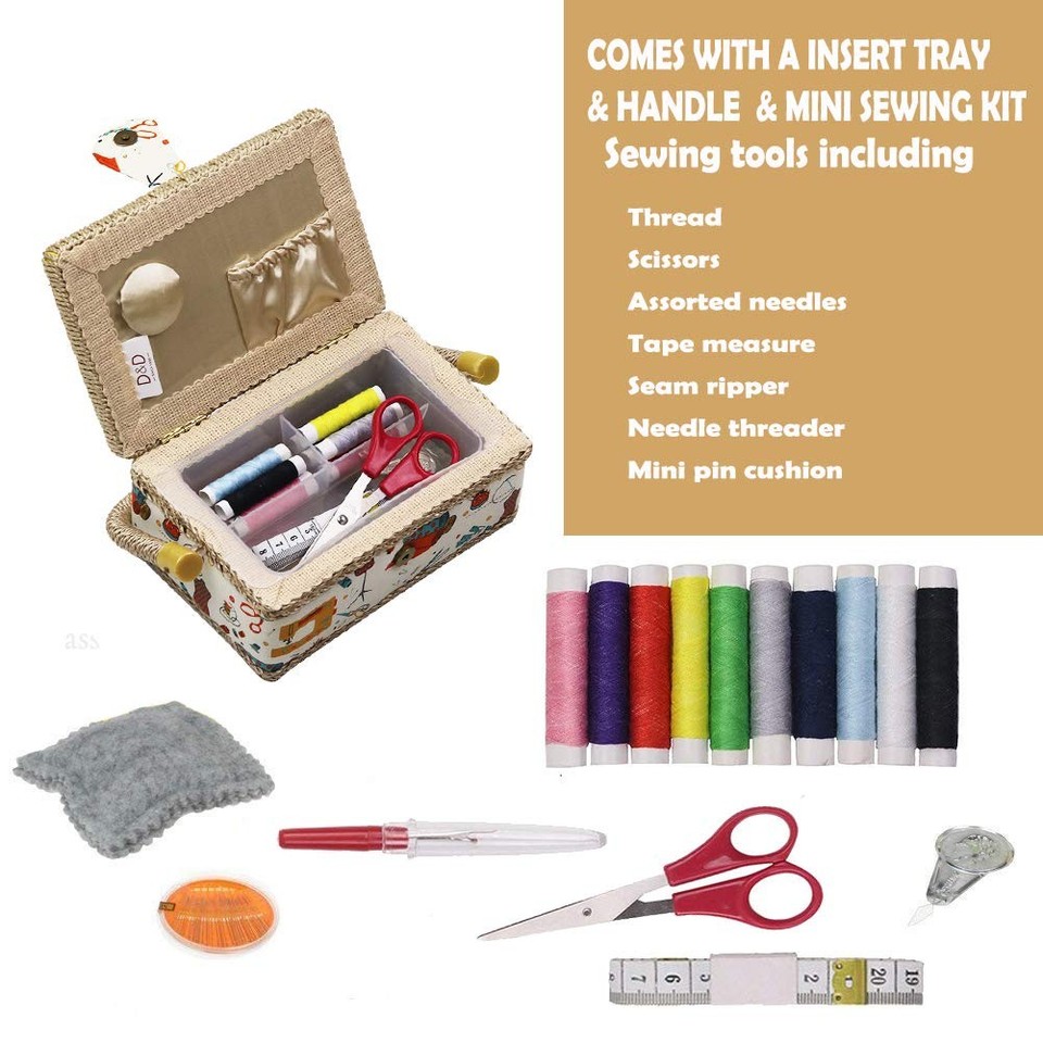 Sewing Basket with Sewing Kit Accessories, Small Sewing Box for Kids ...