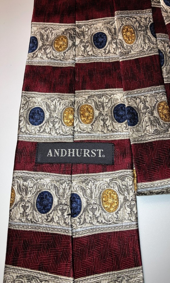 Andhurst Men's Necktie Tie 100% Silk Maroon Gray Gold Blue Ovals USA 57 ...
