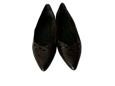 Ann Taylor Loft Brown Patent Faux Croc Leather Heels Slip On Pump Shoes ...