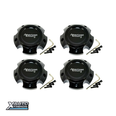 4 x American Racing Wheel Center Cap Bolt On Gloss Black w/ Silver Logo ...