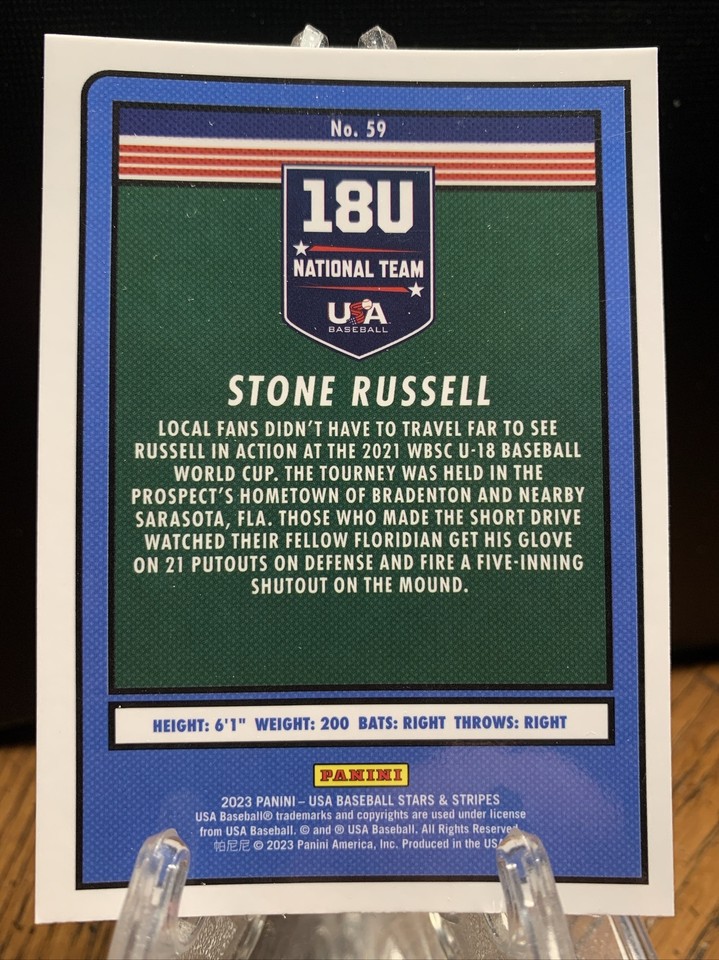2023 Stars And Stripes Baseball Stone Russell #59 USA National Team 18U ...