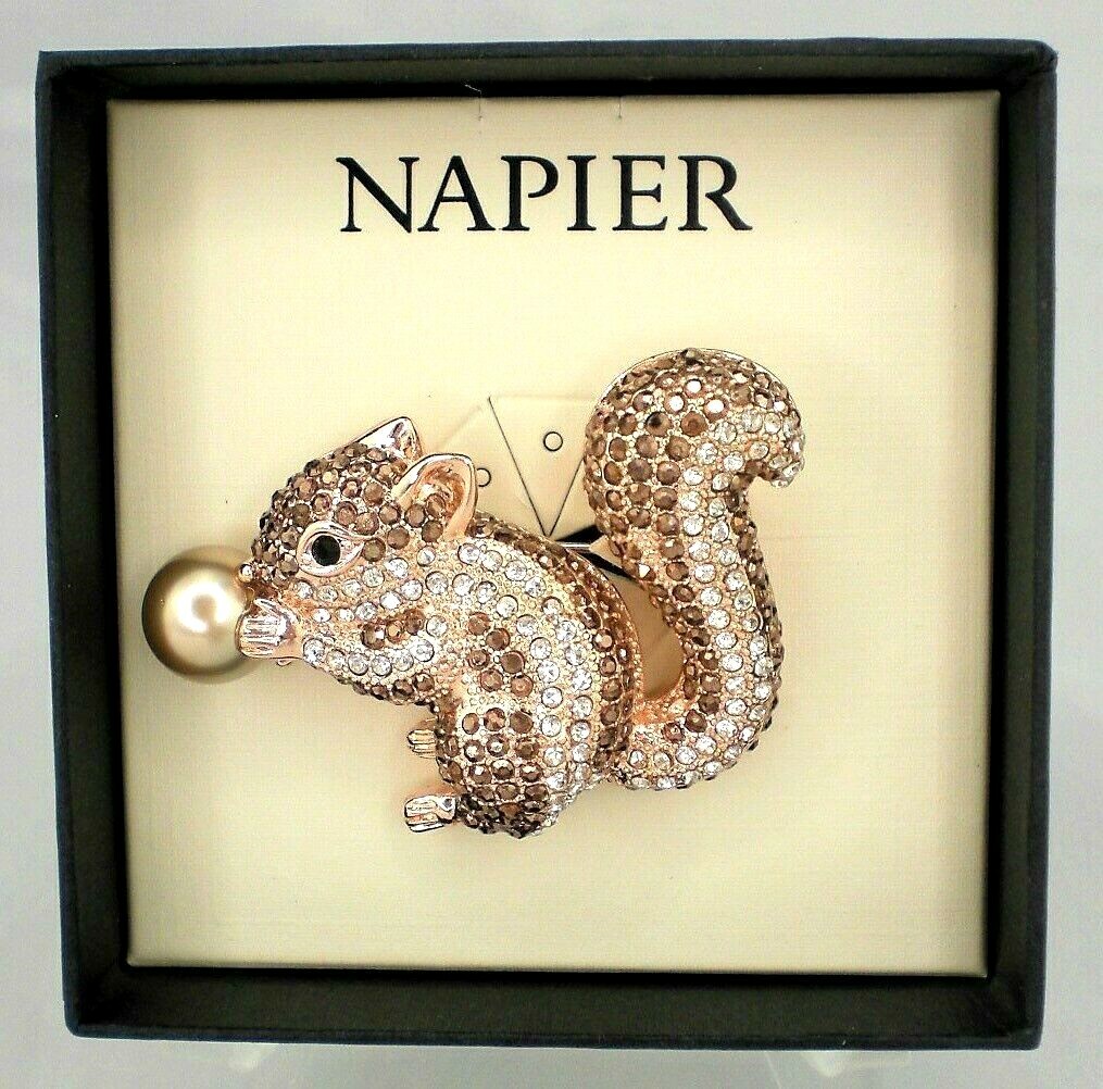 Napier Squirrel Nut Faux Pearl Pin Brooch Chipmunk NEW w Gift Box Rose ...