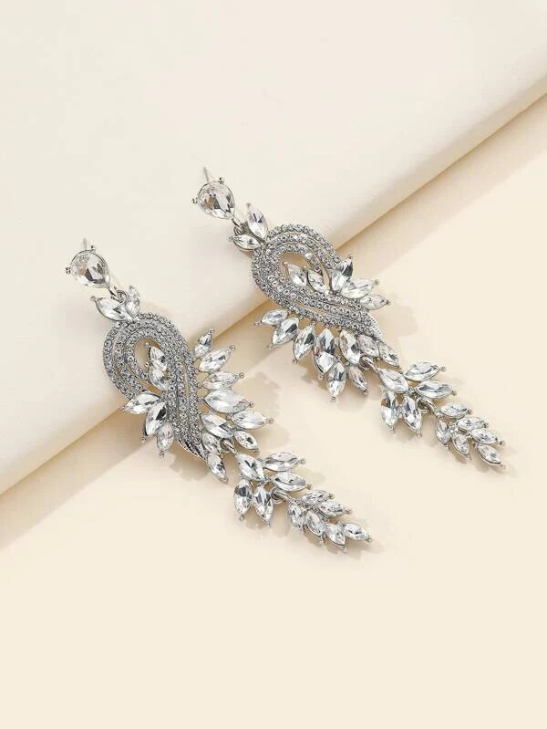 3.5" Big Silver Clear Long Rhinestone Crystal Pageant Dangle Earrings ...