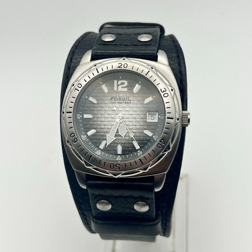 Fossil Blue 100M Water Resistant Black Leather Men’s Watch New Battery ...