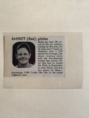 Red Barrett Whitey Moore Cincinnati Reds 1939 Baseball WW MLB Panel | eBay