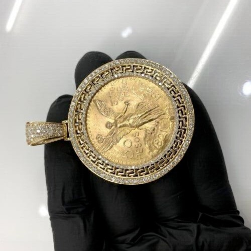 1.60 Ct Round Cut Moissanite Pendant 50 Pesos Centenario 14K Yellow ...