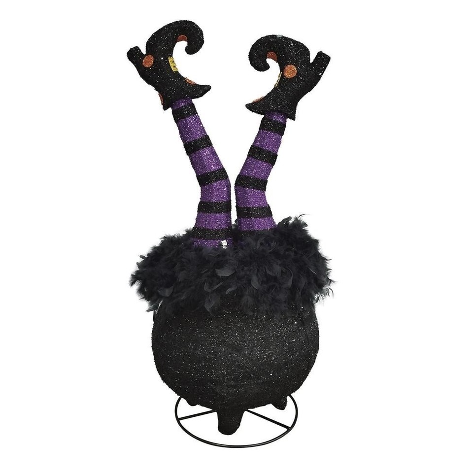 44'' Collapsible Lighted LED Cauldron w/ Witch's Legs Home Fun ...