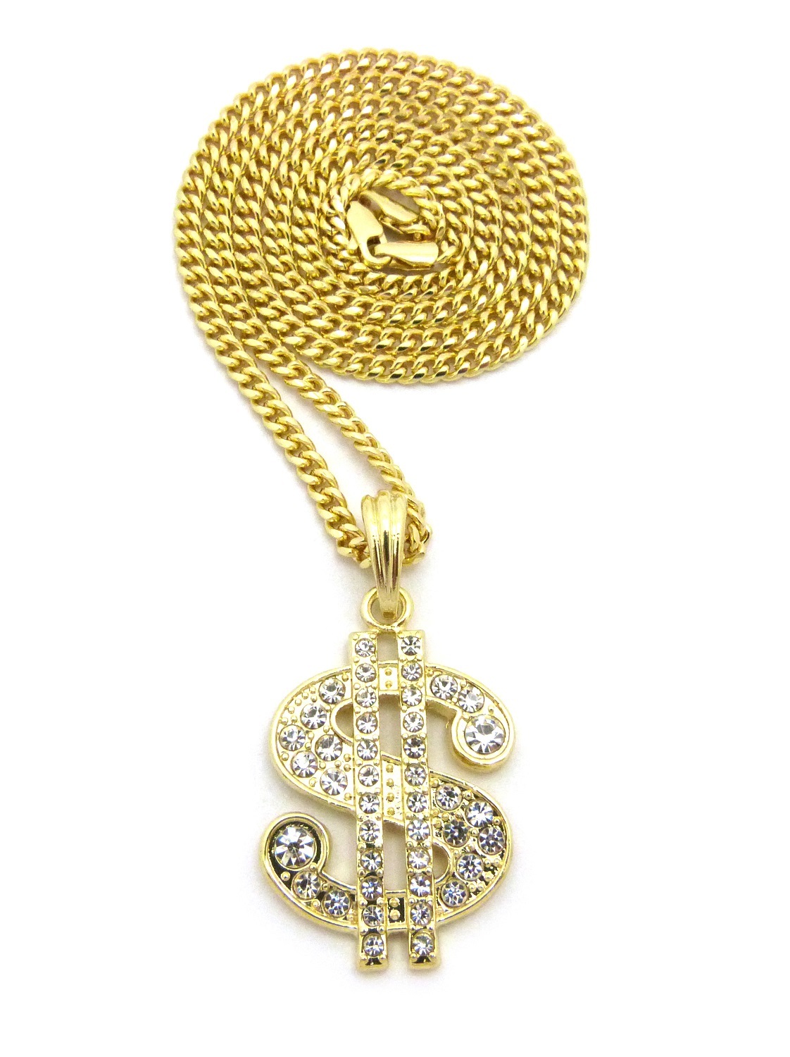 NEW DOLLAR SIGN PENDANT & 24" BOX/CUBAN/ROPE CHAIN HIP HOP NECKLACE ...