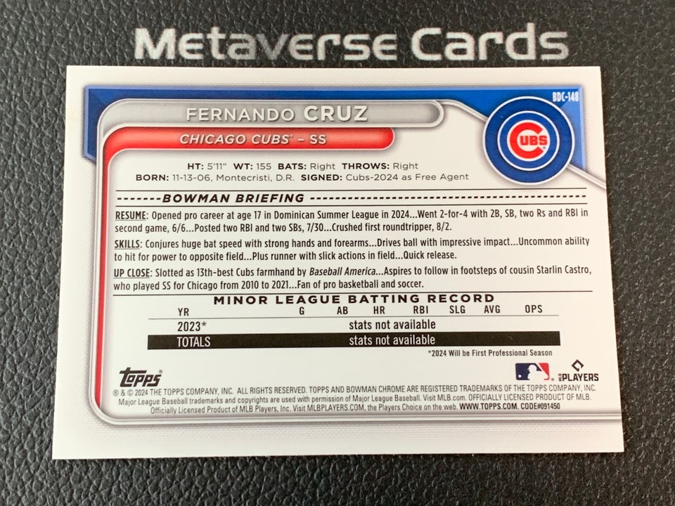2024 Bowman Draft Chrome Fernando Cruz Sunflower SSP Cubs | eBay