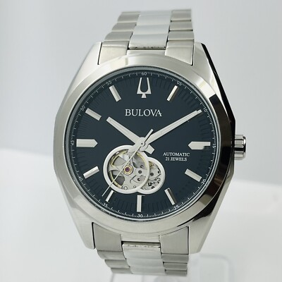 Bulova Surveyor Men’s Automatic Open Heart Dial Silver Steel 42mm Watch ...