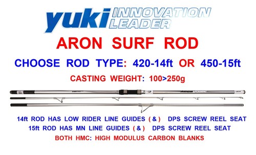 NEW YUKI ARON SURF ROD BEACH SEA FISHING 3pc CARBON BEACHCASTER 14ft OR ...